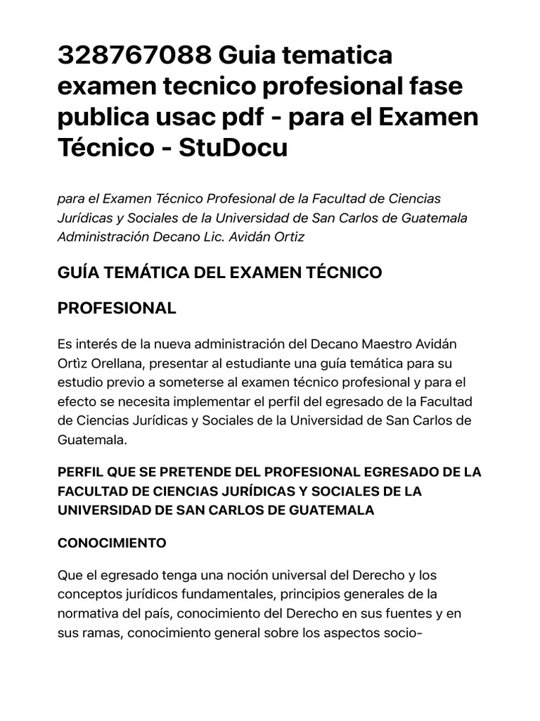 Guia Tematica Examen Tecnico Profesional Fase Publica Usac PDF - para El Examen Técnico ...