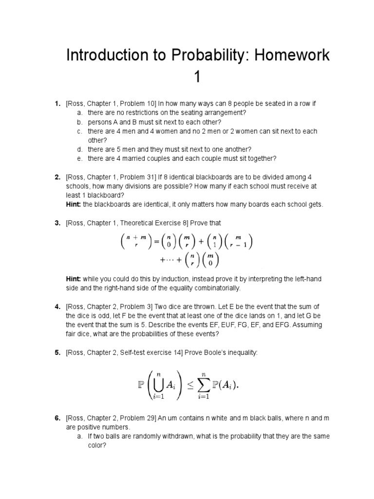 Ross Exercises 1 4 | Download Free PDF | Probability Distribution ...
