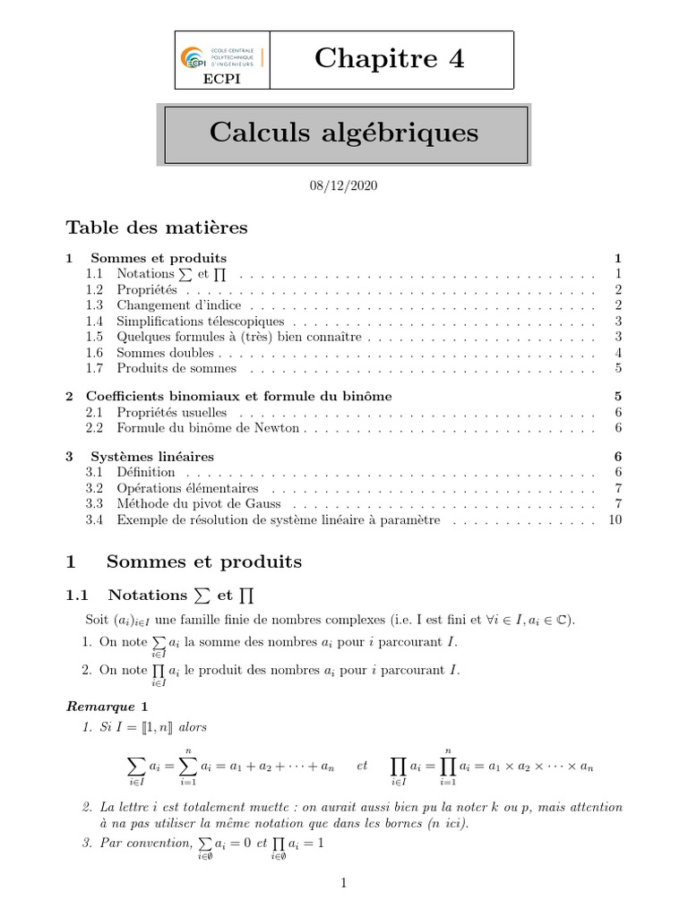 Chp4-Calculs Algèbriques | PDF