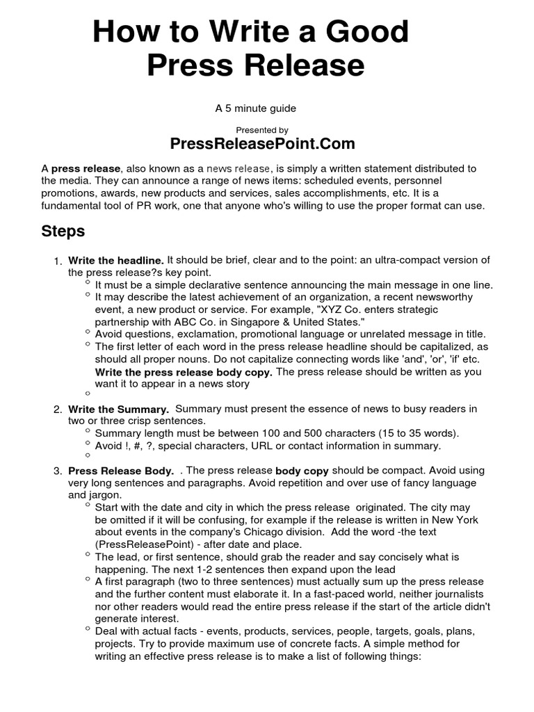 Writing Good Press Release | PDF