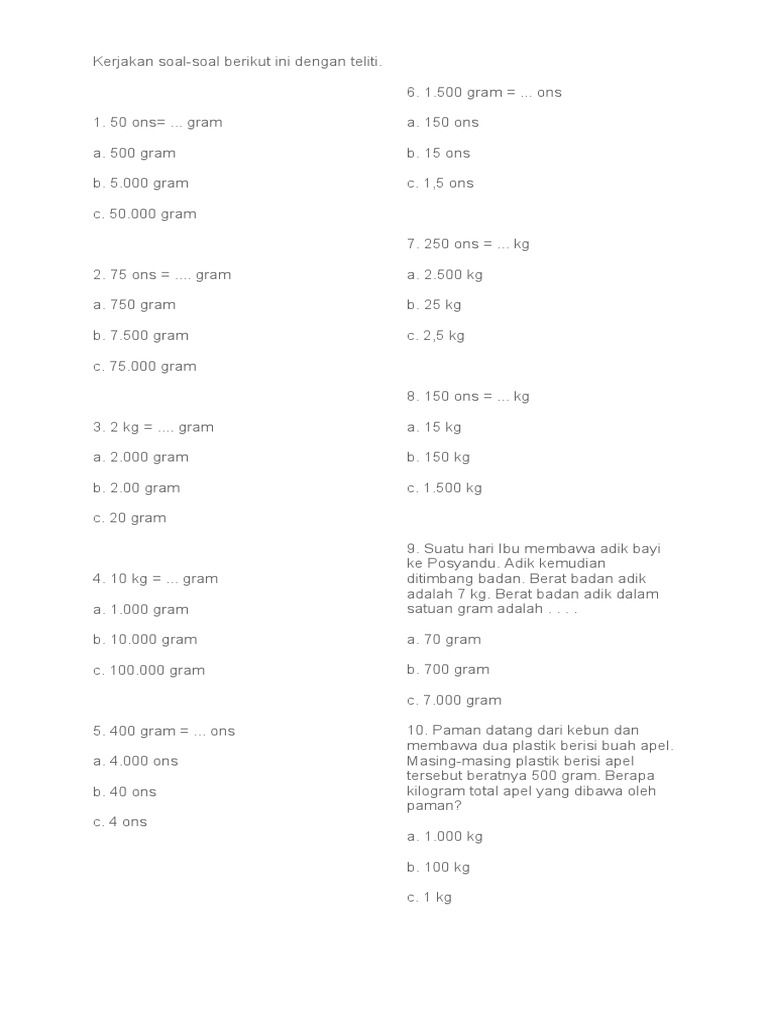 Soal Satuan Berat | PDF