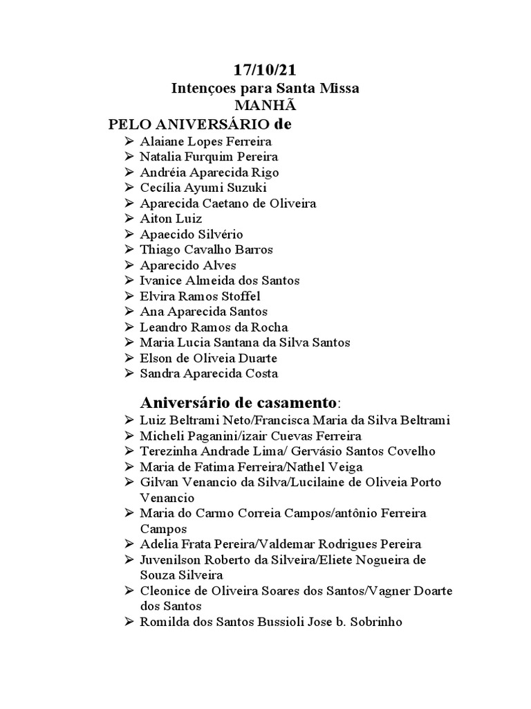 Intenções Santa Missa | PDF