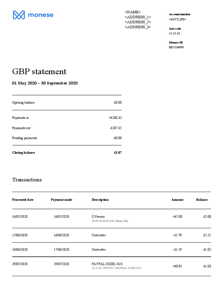 GBP Statement: Transactions | PDF