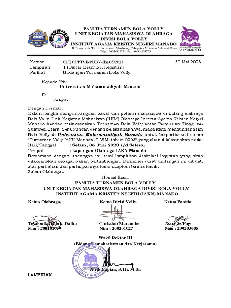 Undangan Turnamen Volly IAKN | PDF