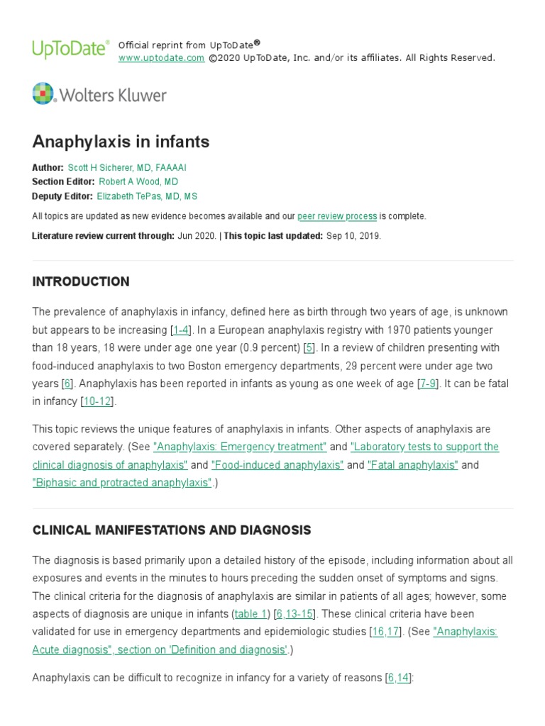 Anaphylaxis in infants - UpToDate | PDF | Allergy | Allergen
