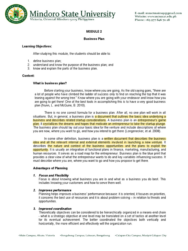Module 2 (Business Plan) | PDF | Business Plan | Entrepreneurship