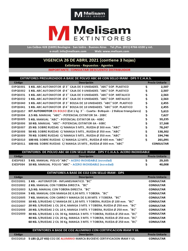 Lista Matafuegos Melisam 20 04 2021 | PDF | Cantidad | Sistema ...
