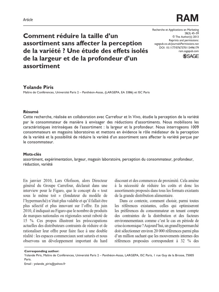 Réduire l'assortiment sans perdre de variété | PDF | Consommateurs ...