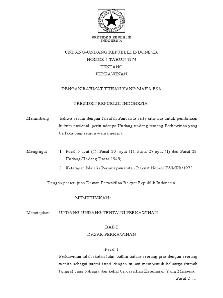 Undang-Undang Nomor 1 Tahun 1974 Tentang Perkawinan | PDF