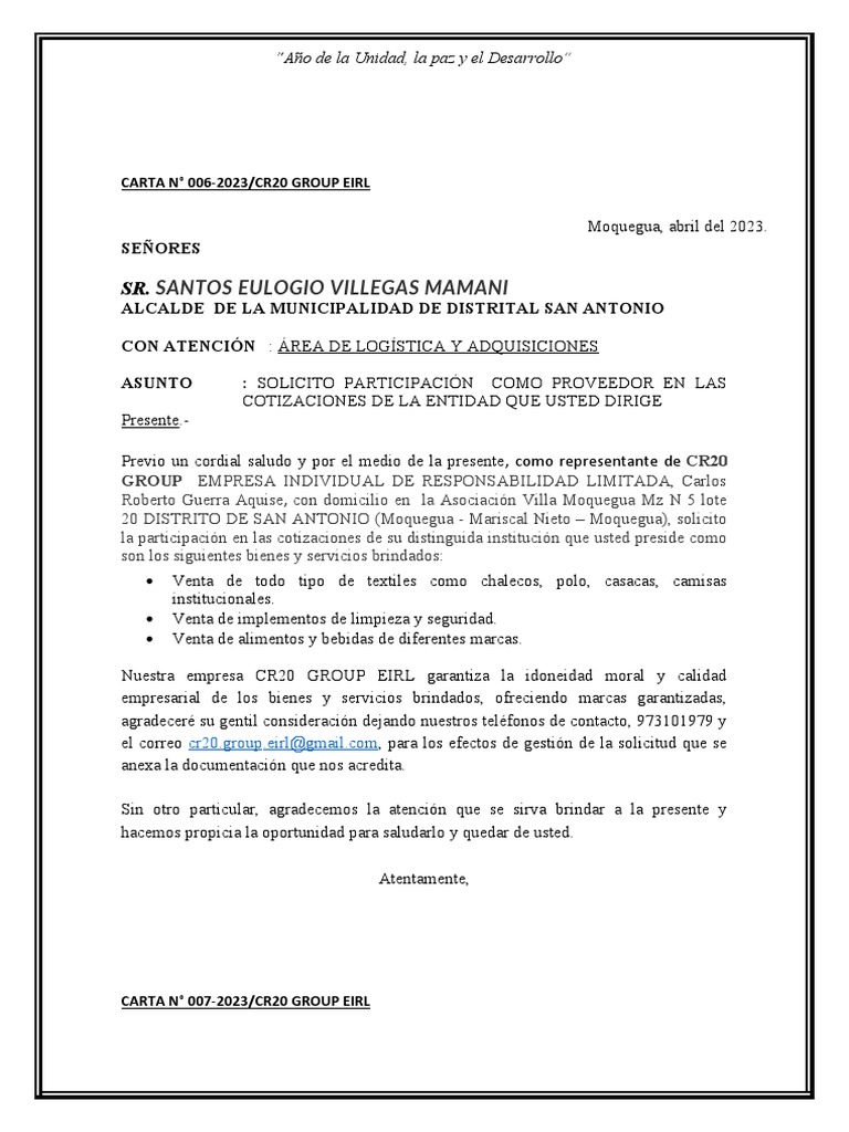 Carta de CR20 2 Instituciones | PDF