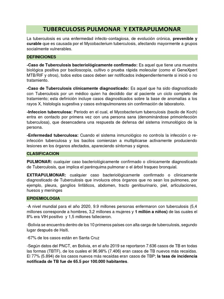 TB Pulmonar y Extrapulmonar-Resumen | PDF | Ciencia y matemáticas