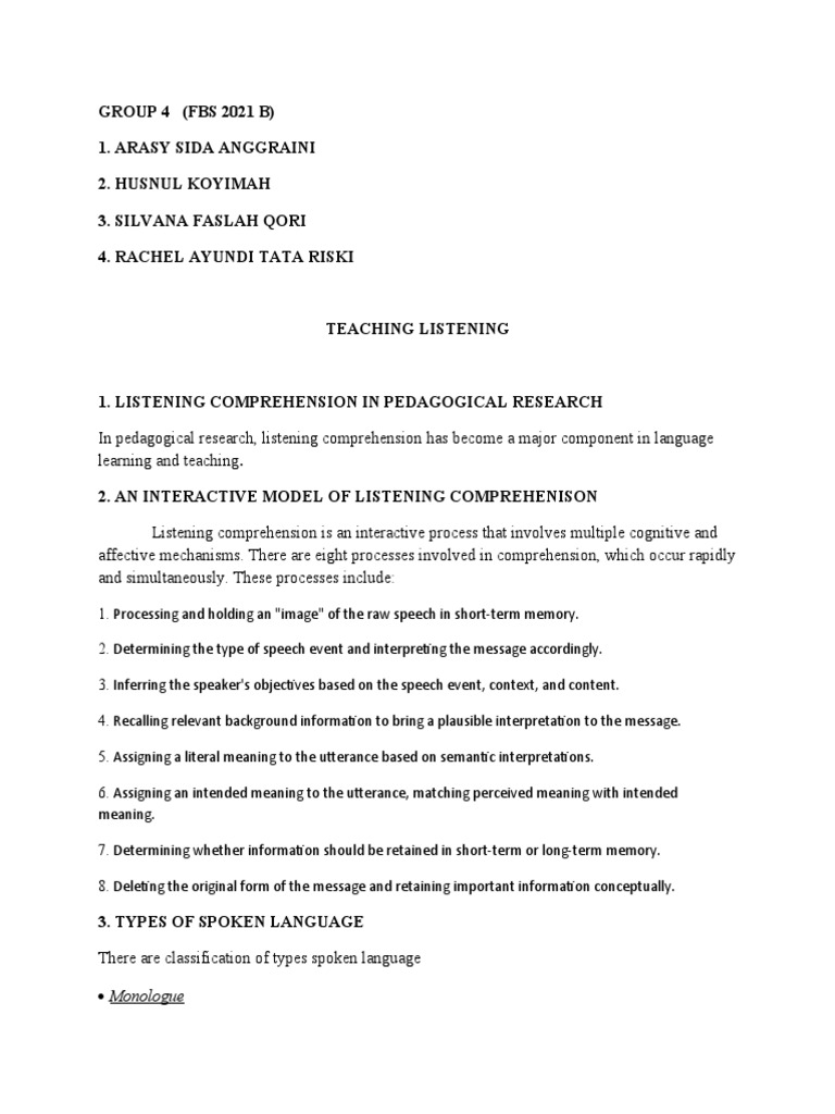 Teaching Listening Comprehension Strategies | PDF