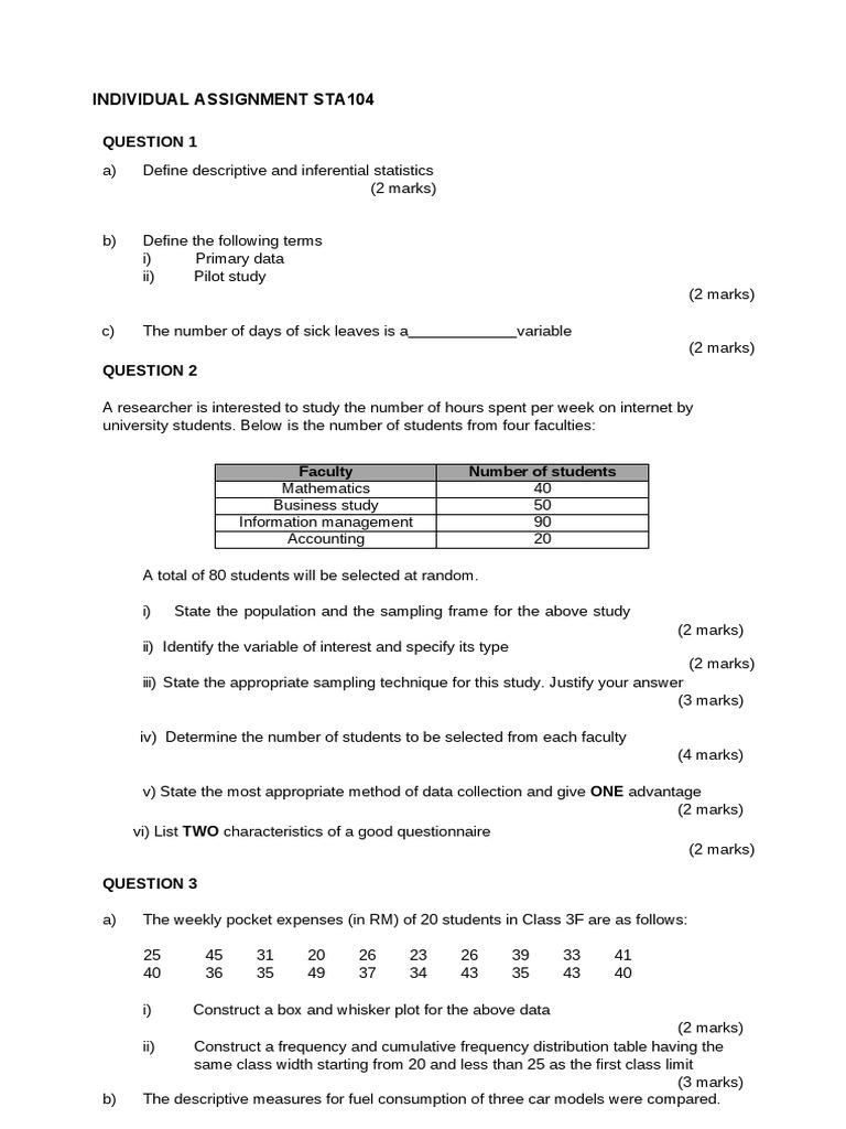 Individual Assignment Sta104 May 2023 | PDF | Mean | Mode (Statistics)