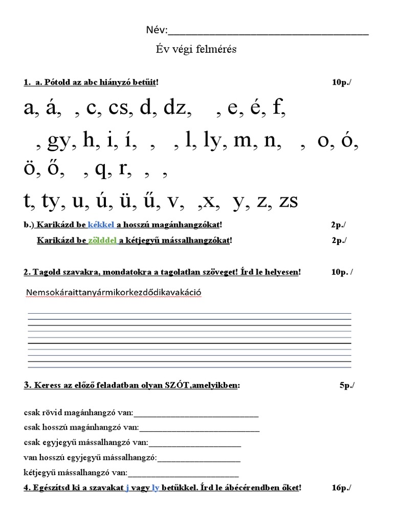 Év Végi Felmérés 2. Nyelvtan | PDF