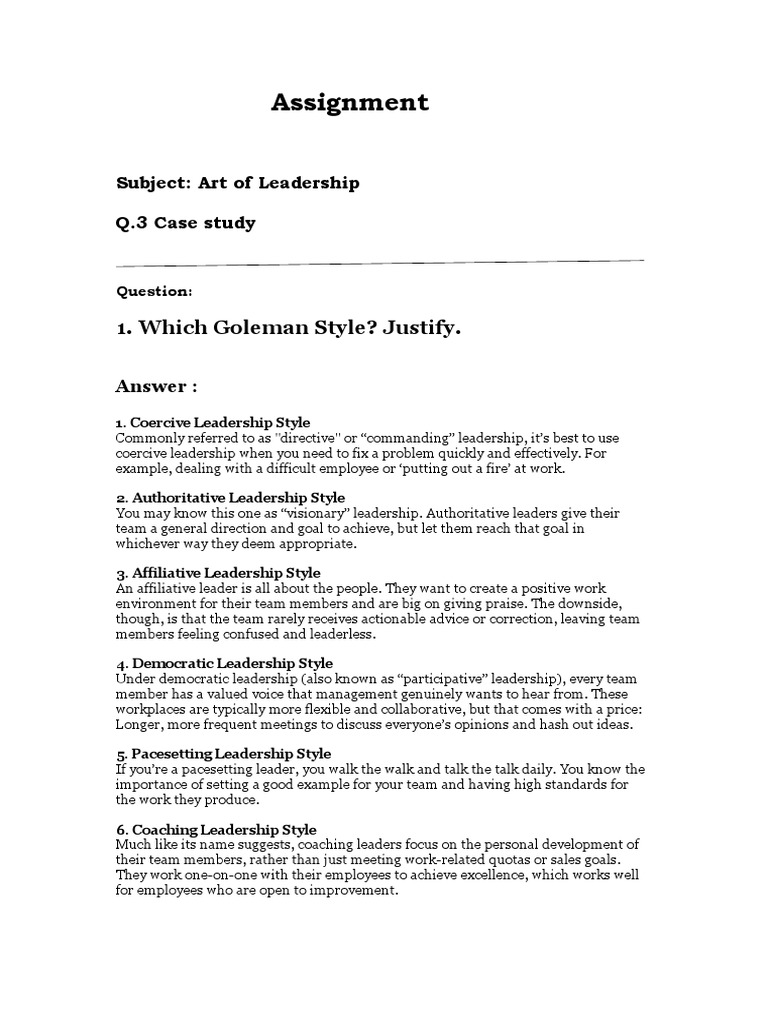 Goleman's Leadership Styles Explained | PDF