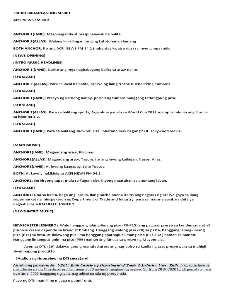Radio Script Pdf