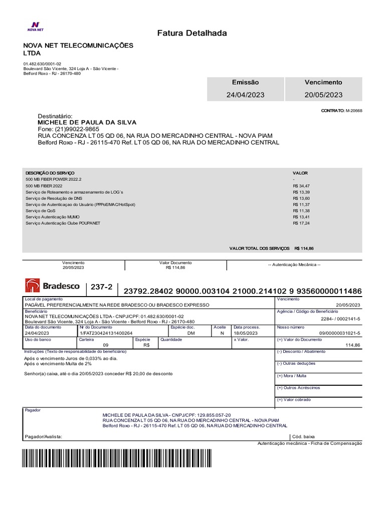 Fatura Detalhada Fatura Detalhada: Nova Net Telecomunicações Nova Net ...