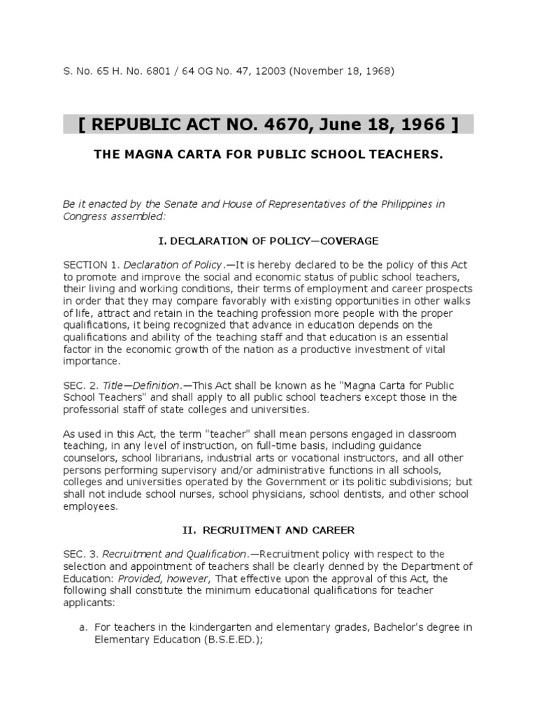magna carta for public school teachers | PDF