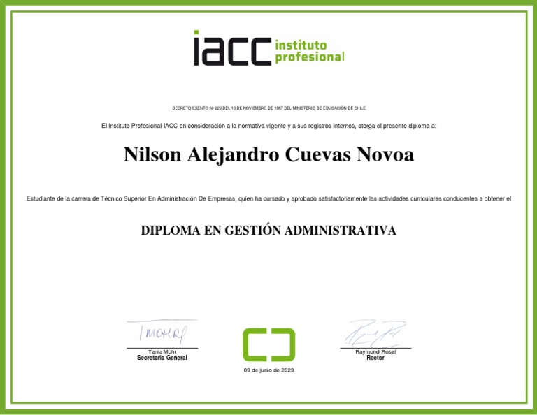 Diploma en Gestión Administrativa IACC | PDF