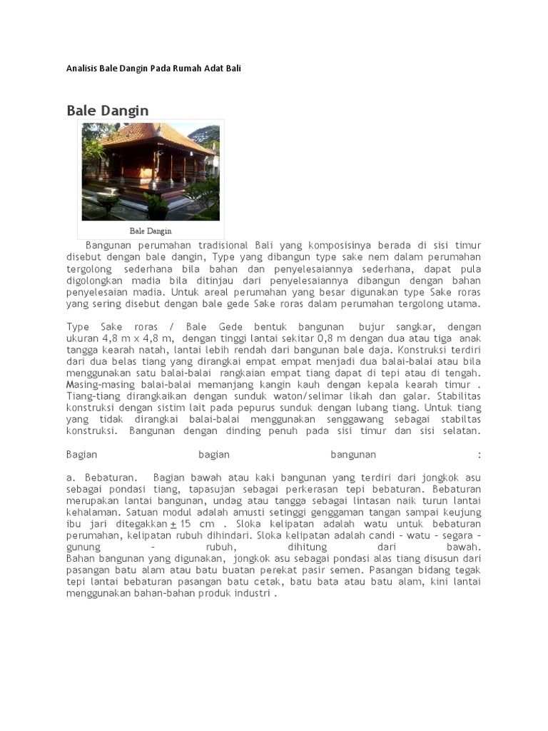 Analisis Bale Dangin Pada Rumah Adat Bali | PDF