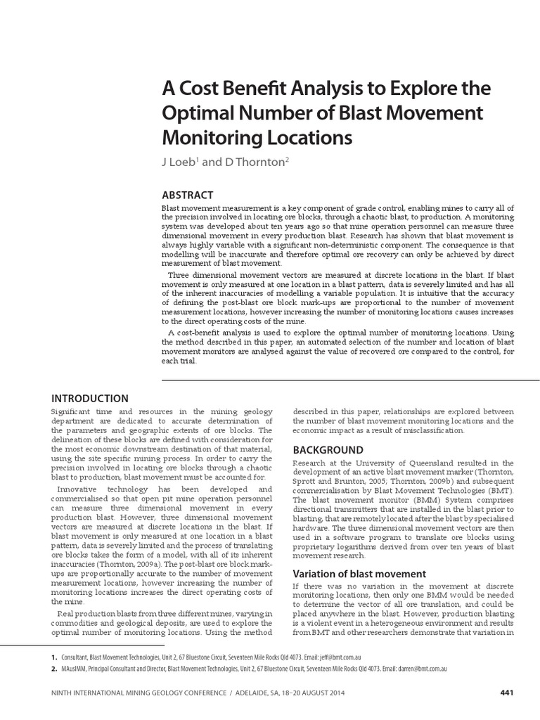 A Cost Benefit Analysis To Explore The Optimal Number of Blast Movement ... A Cost Benefit Analysis To Explore The Optimal Number of Blast Movement ...