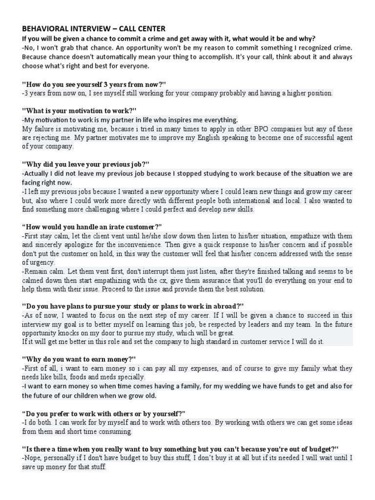 BEHAVIORAL QUESTIONS INTERVIEW | PDF | Motivation | Motivational