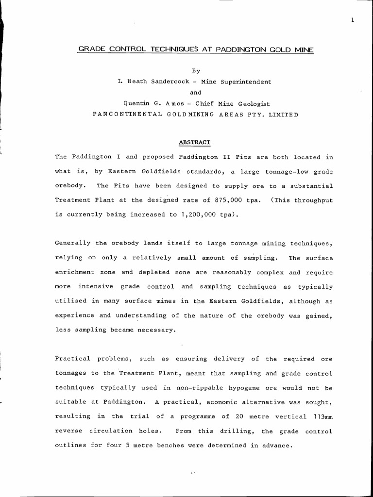 Grade Control Techniques at Paddington Gold Mine | PDF | Mining | Gold ...