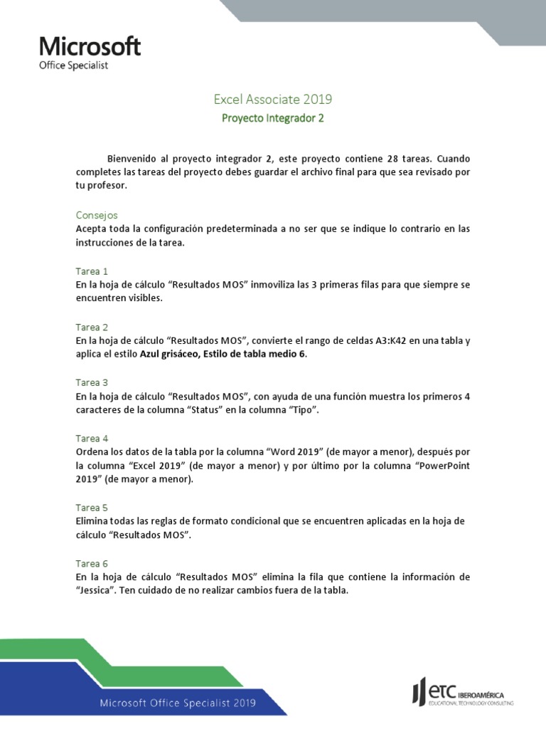 Proyecto Integrador Excel Associate 2019 - 2 | PDF | Hoja de cálculo ...