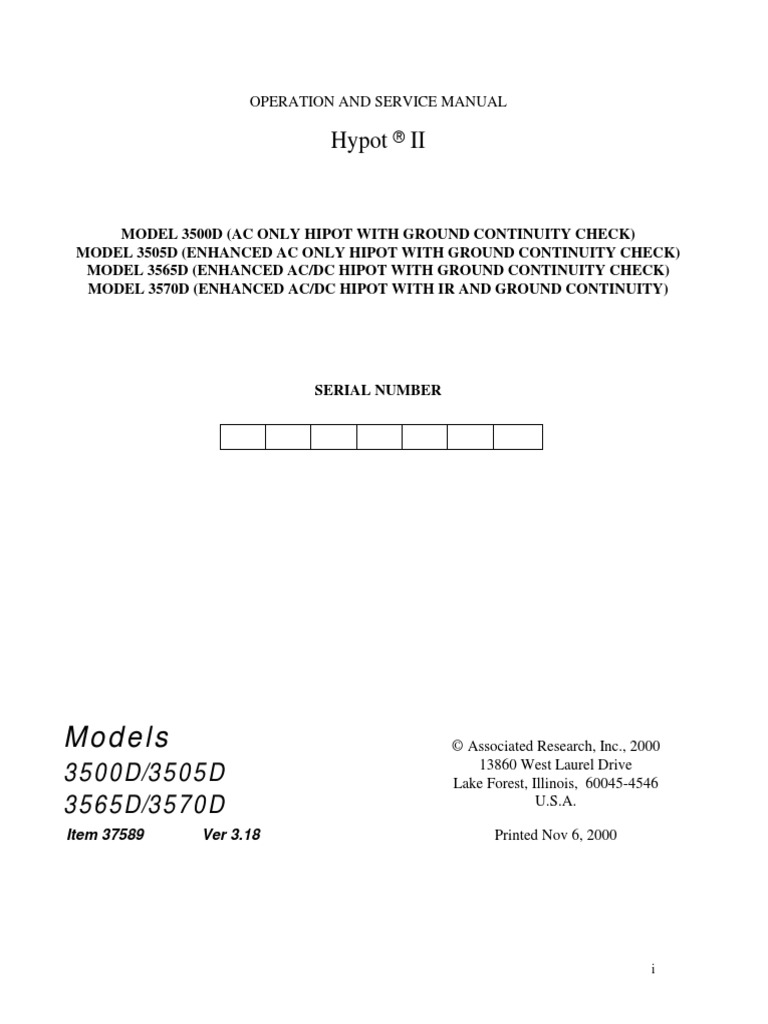 Hypot II Operation and Service Manual | PDF | Alternating Current ...
