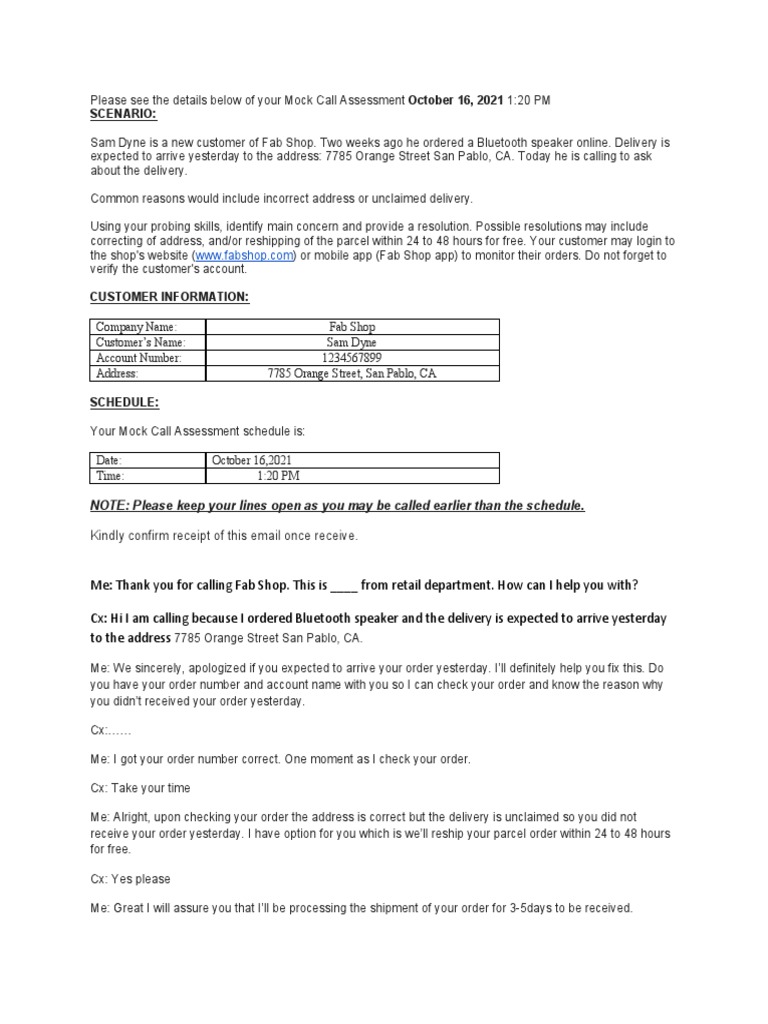 Mock Call Retail Account Pdf Computing