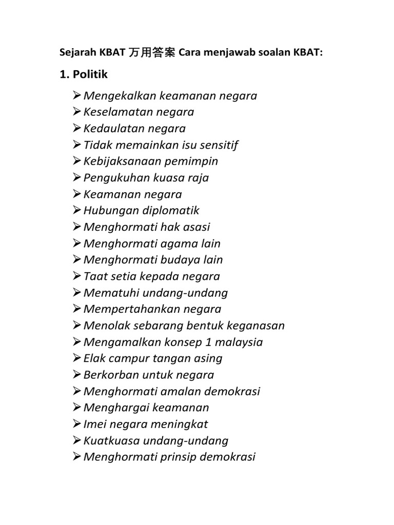 Sejarah KBAT 万用答案 | PDF