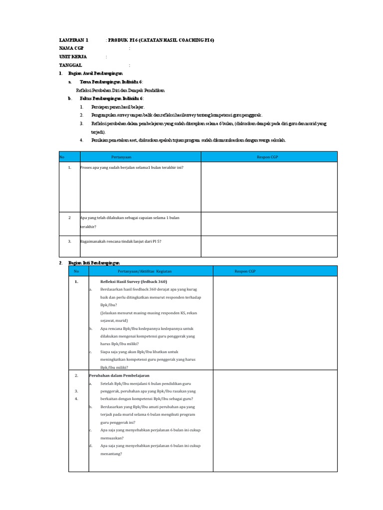 Catatan Hasil Coaching Pi 6 | PDF