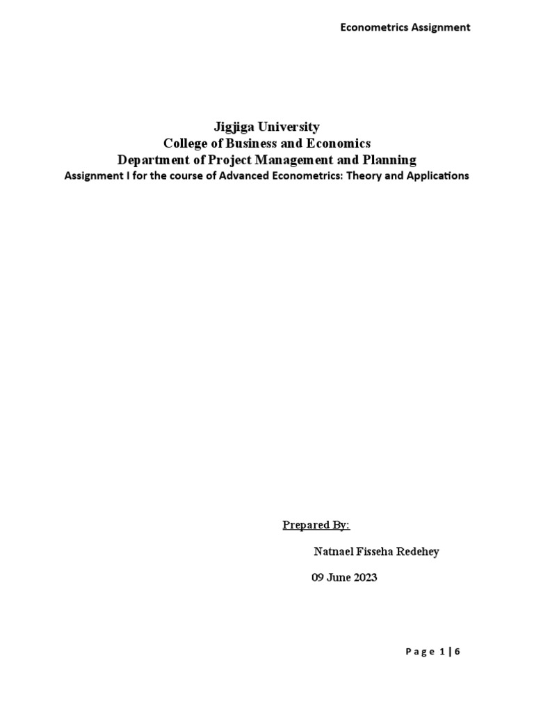 Econometrics Assignment - Natnael Fisseha Redehey | PDF | Errors And Residuals | Regression Analysis