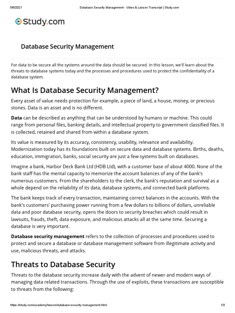 Database Security Management Pdf Security Computer Security