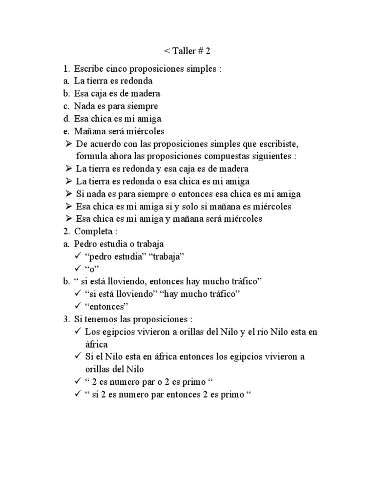 Taller Proposiciones # 2 | PDF