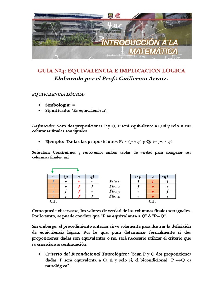 Equivalencia e Implicación Lógica en Proposiciones | PDF | Proposición | Lógica