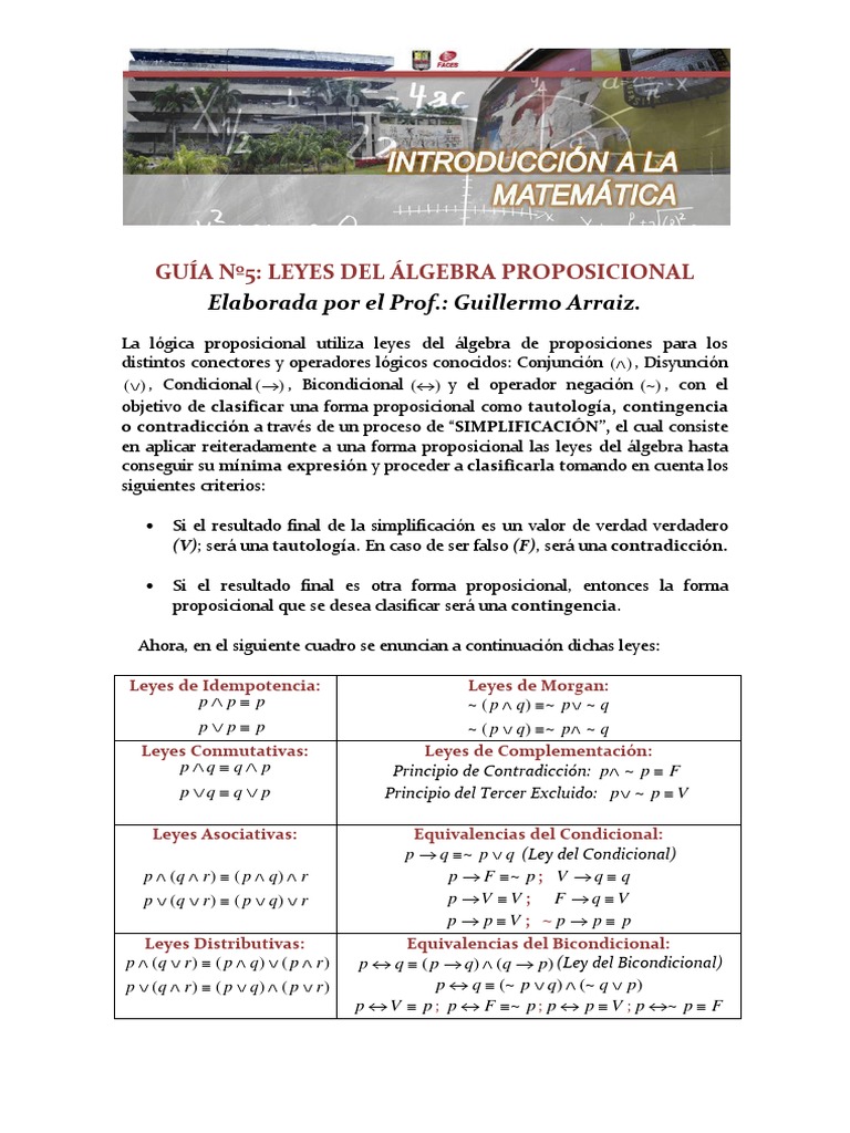 5 Leyes Del Álgebra Proposicional | PDF | Proposición | Sintaxis (Lógica)