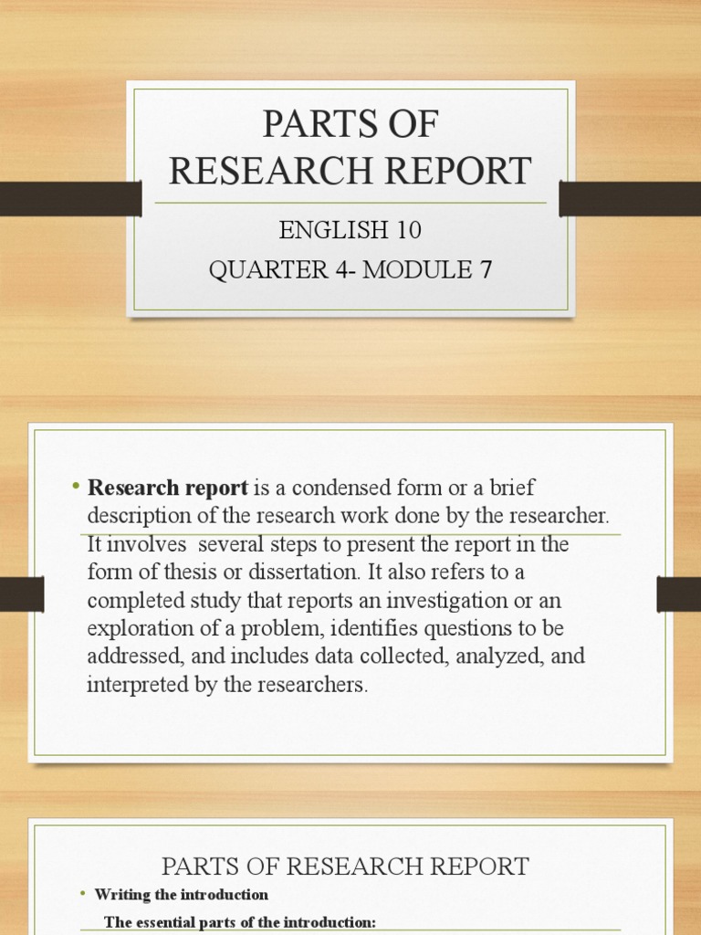 Parts of Research Report | PDF | Data | Communication