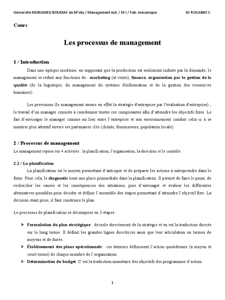 Les Processus de Management | Download Free PDF | Planification | Business