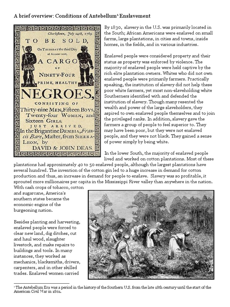 Article - A Brief Overview - Conditions of Antebellum Enslavement | PDF ...
