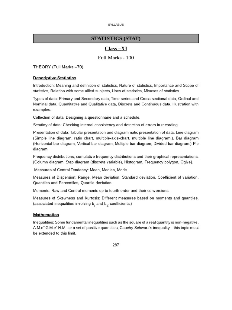 Class 11 Statistics Syllabus Overview | PDF | Statistics | Probability