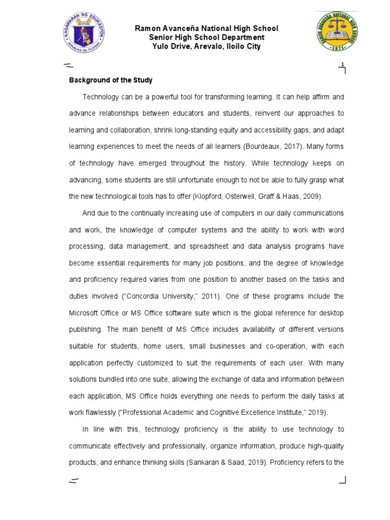 The Level of Proficiency On Grade 12 Students To Microsoft Word ...