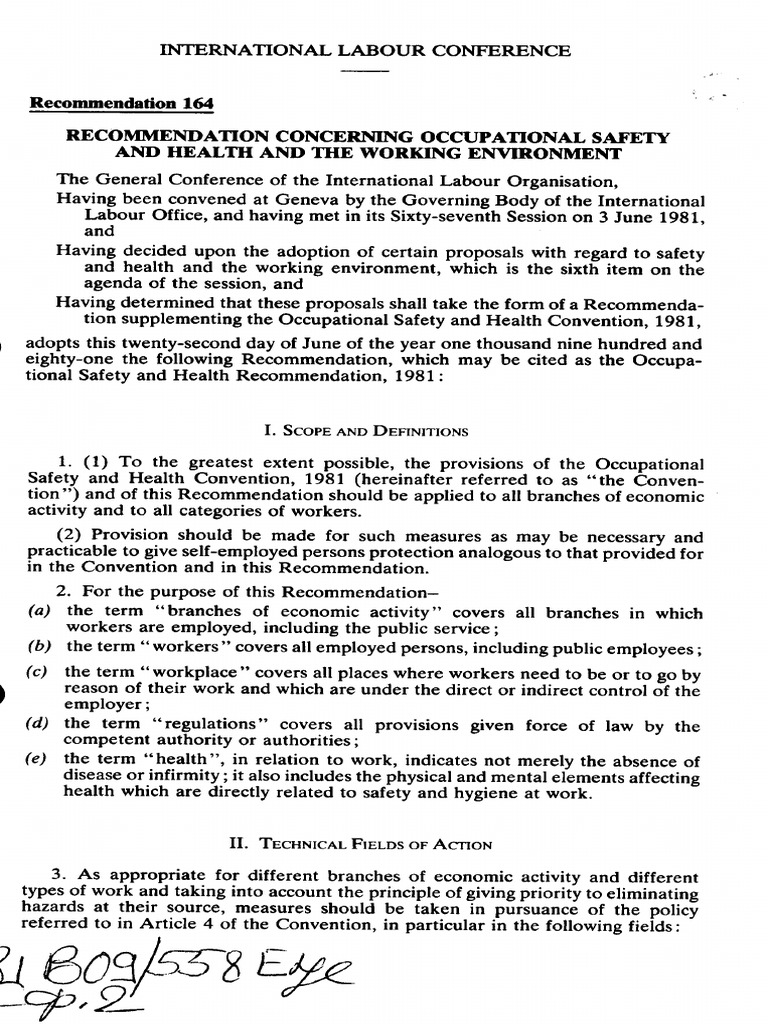 ILO-R164 - Occupational Safety and Health Recommendation, 1981 | PDF ...