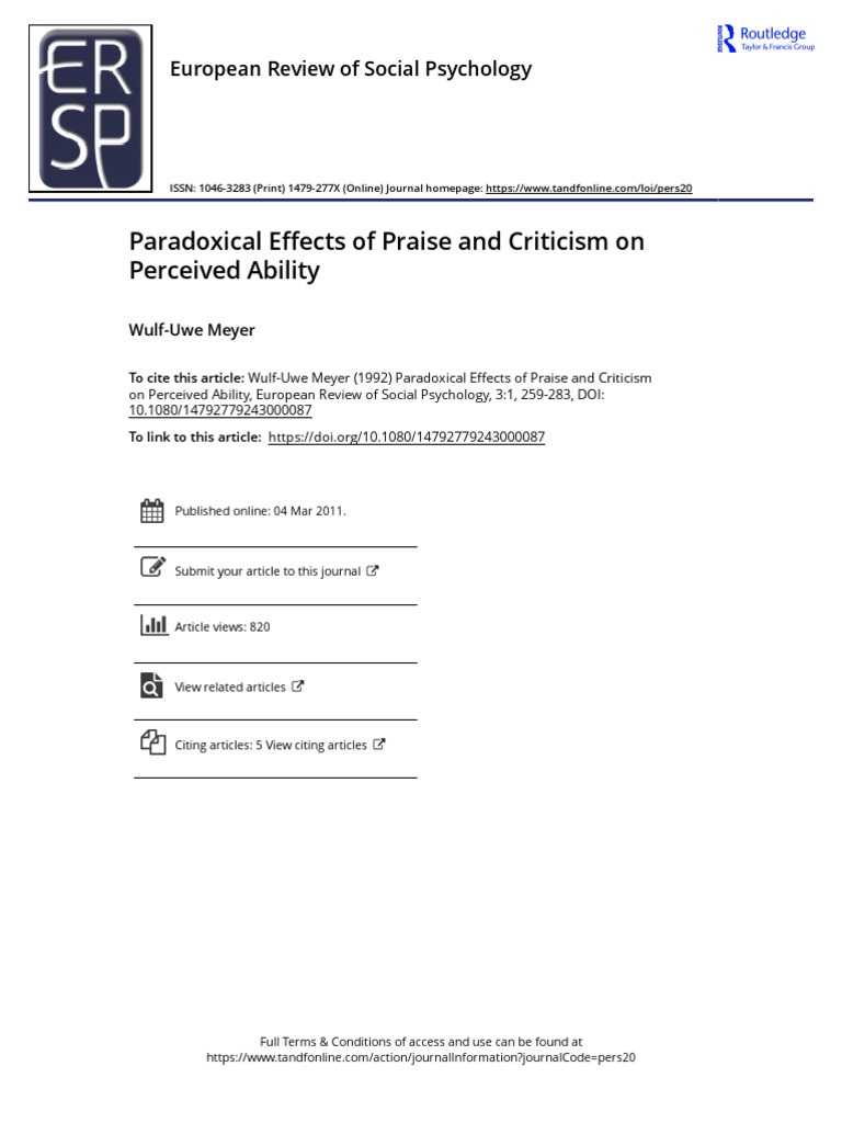 Paradoxical Effects of Praise and Criticism On Perceived Ability | PDF ...