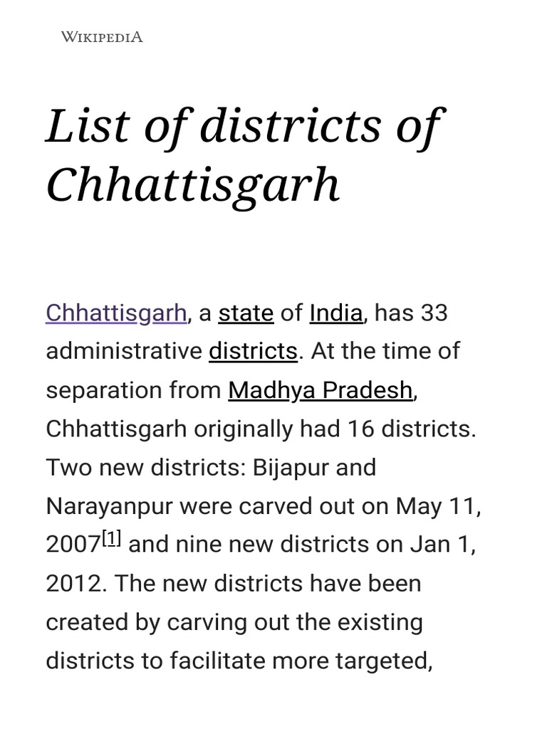 List of Districts of Chhattisgarh - Wikipedia | PDF | Government Of India