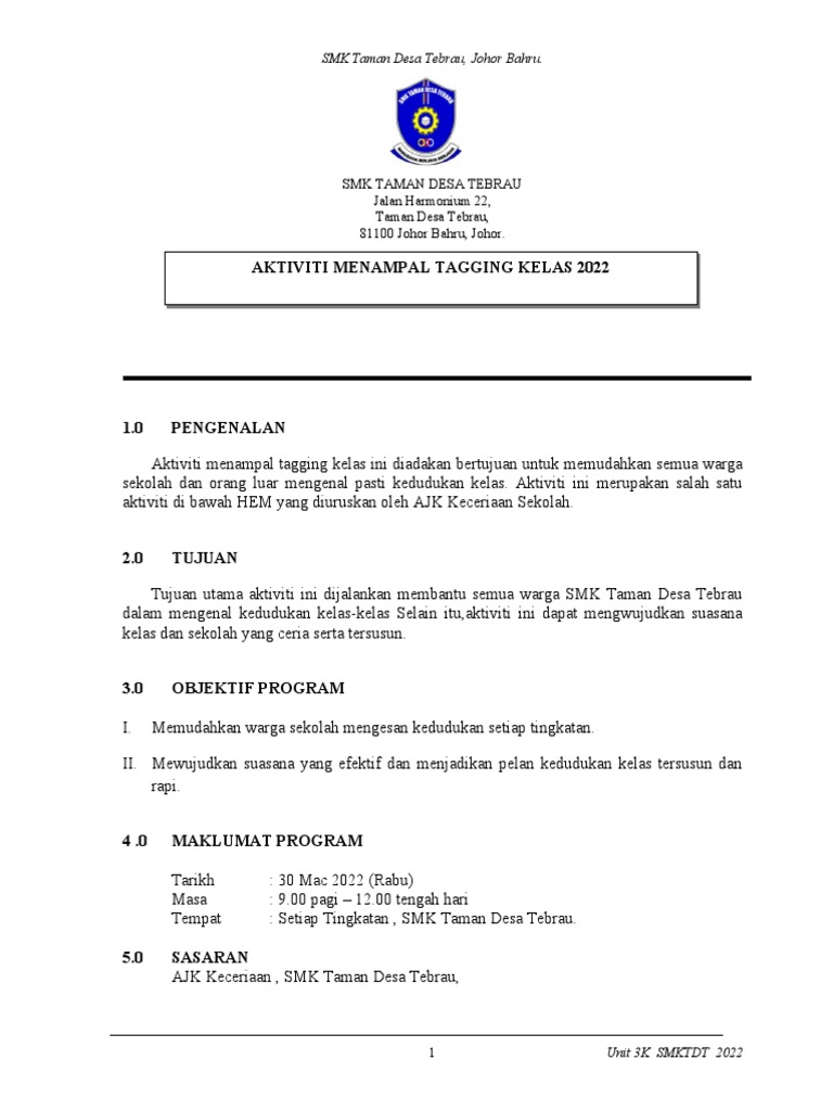 Kertas Kerja Aktiviti Menampal Tagging Kelas | PDF