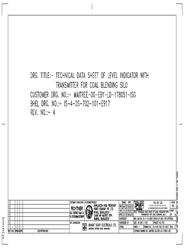 Technical Data Sheet of Level Indicator With Transmitter For Coal ...
