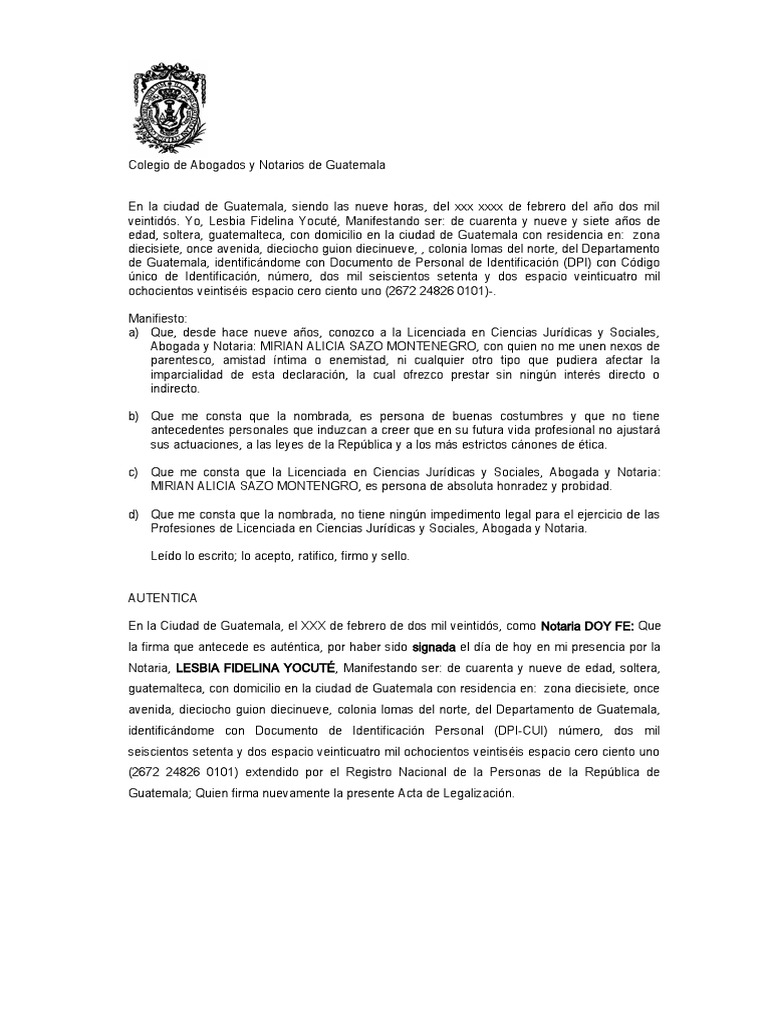 Acta de Declaración de Testigos | PDF | Derecho Civil (Common Law ...