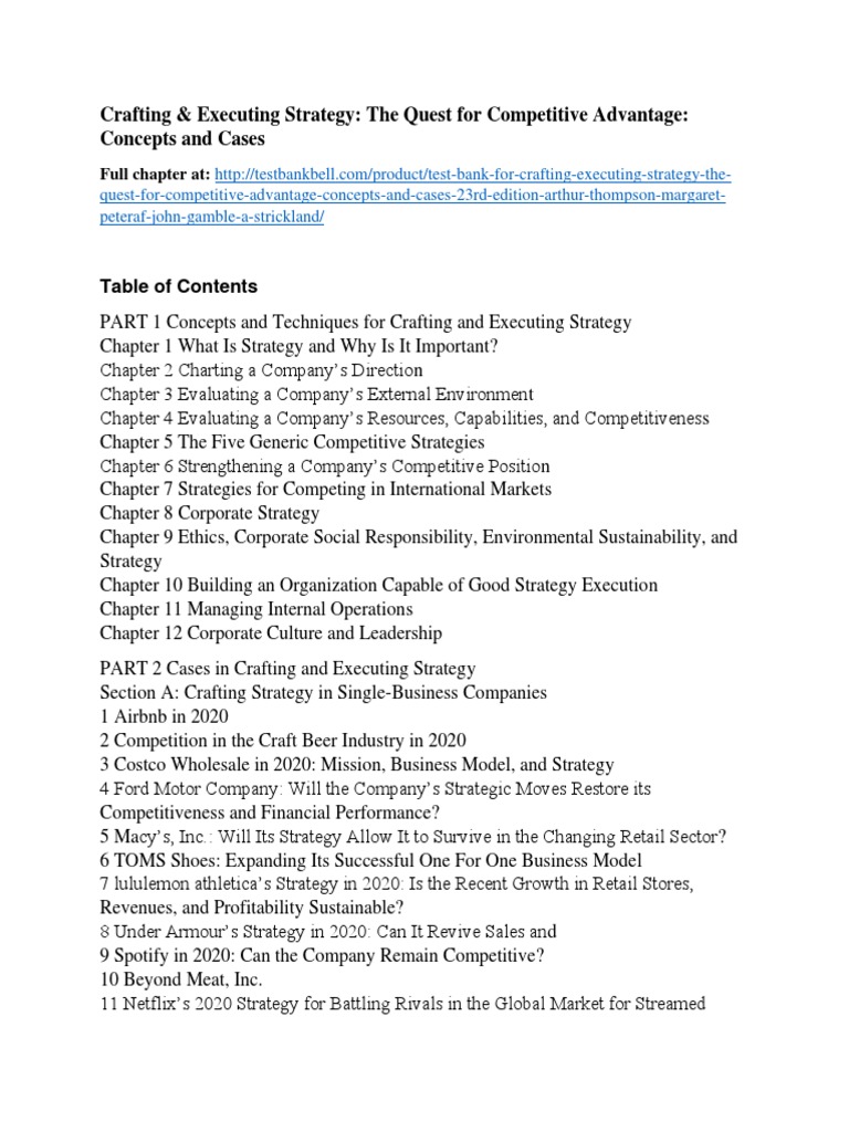 Crafting & Executing Strategy: The Quest For Competitive Advantage ...