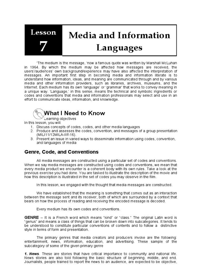 Lesson7 Media and Information Languages | PDF | Media (Communication) | Information